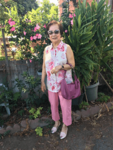 Grandma has so much style, she matches her outfits with her garden
