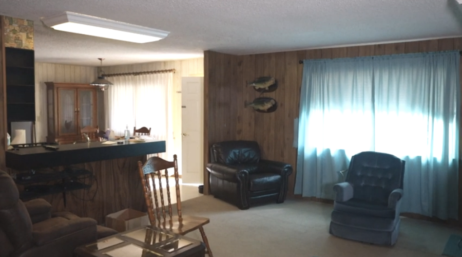 Friends buy dumpy house with popcorn ceilings & dated maroon carpets ...