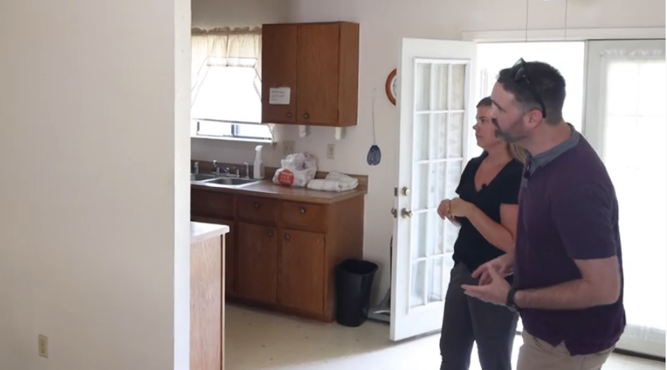 Friends buy dumpy house with popcorn ceilings & dated maroon carpets ...