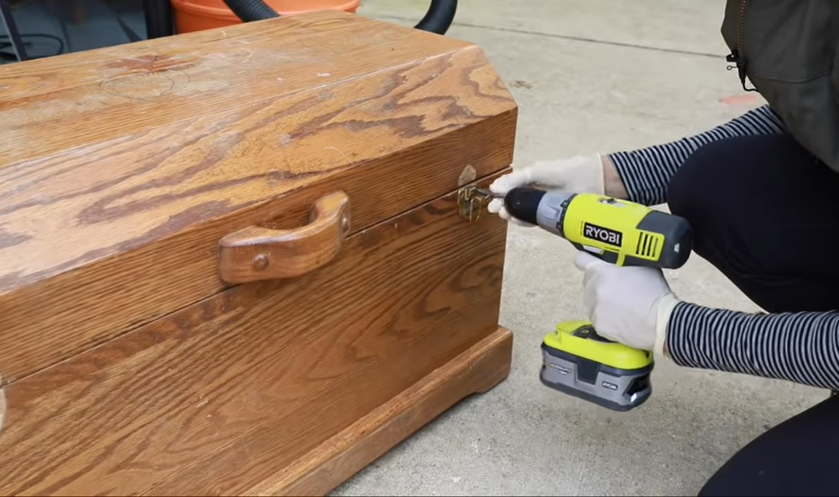 Thrift store oak wooden chest gets a modern monogrammed look that is ...