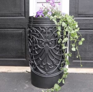 Transform a garbage can and $9 doormat into a fancy-looking planter