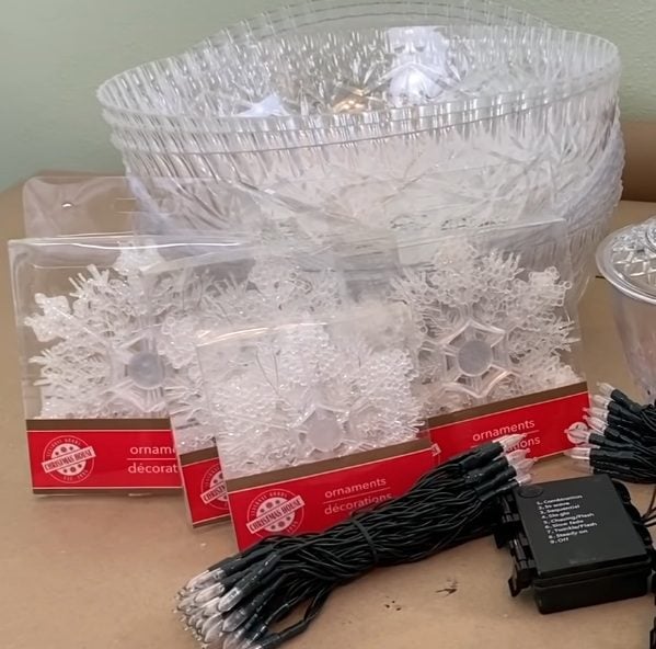 Lady strings lights through Dollar Tree bowls for beautiful Christmas ...