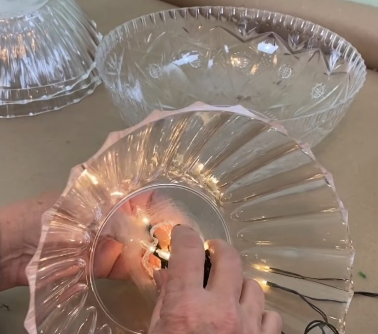 Lady strings lights through Dollar Tree bowls for beautiful Christmas ...