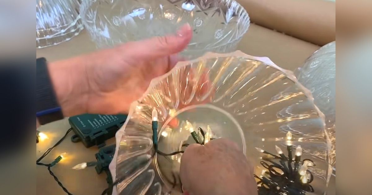 Lady strings lights through Dollar Tree bowls for beautiful Christmas ...