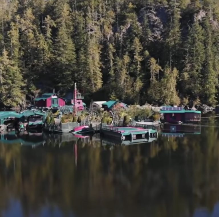Woman lives on floating island complete with dance floor, art gallery ...