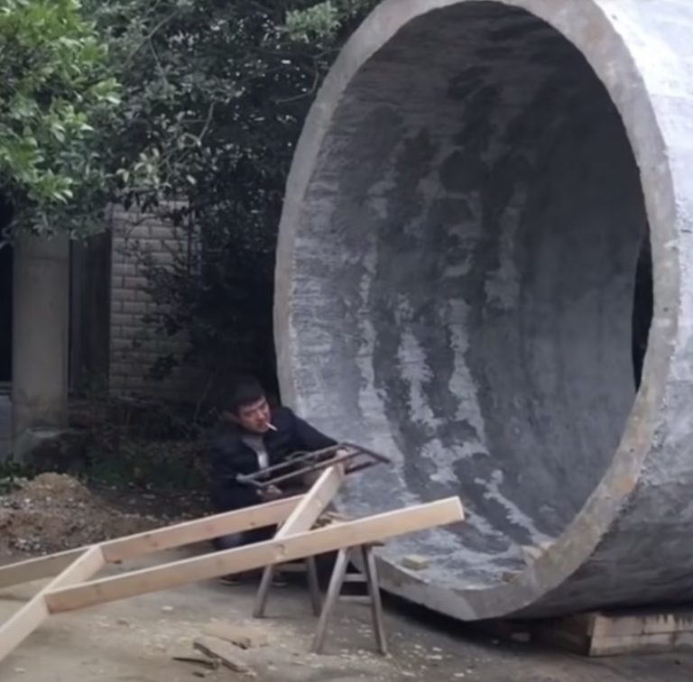 Young man turns concrete pipe into an incredible cabin home