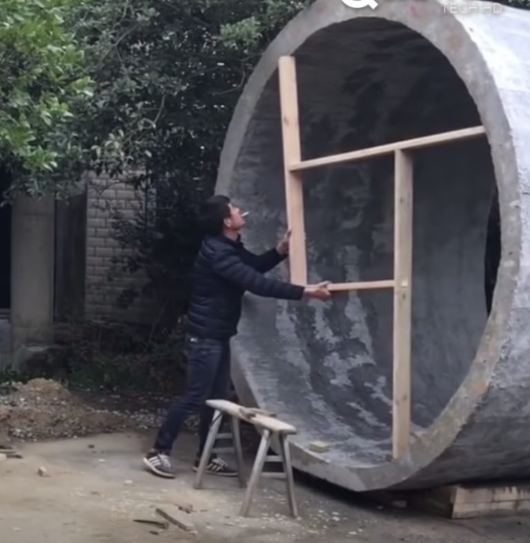 Young man turns concrete pipe into an incredible cabin home