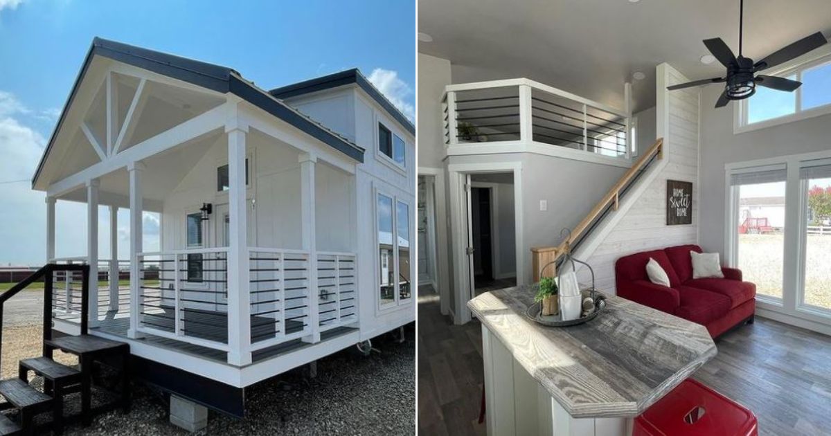 Take a tour of this gorgeous farmhouse-style tiny home featuring a walk ...