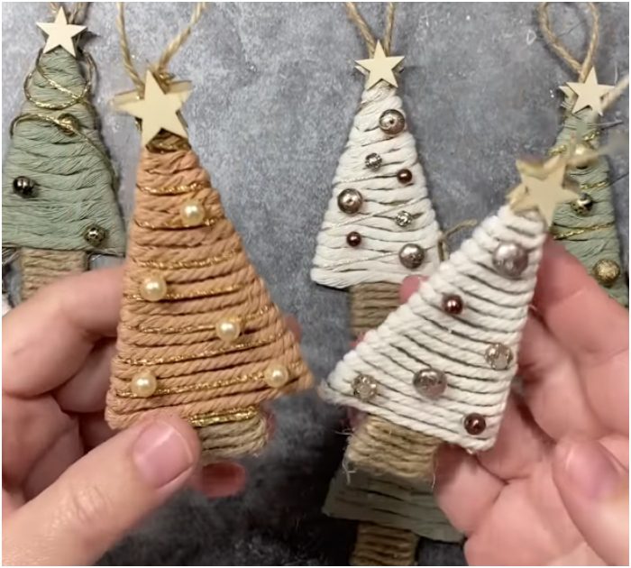 Gather yarn and twine to make these adorably rustic Christmas tree ...
