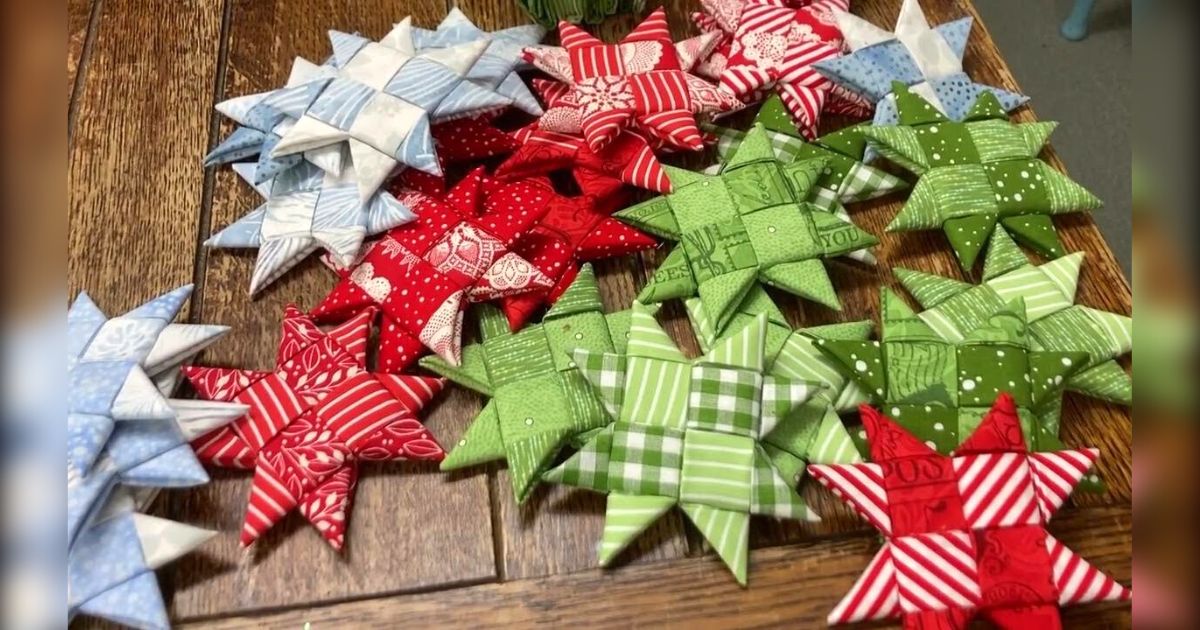 Use 4 strips of fabric to make adorable “no-sew” folded star ornaments
