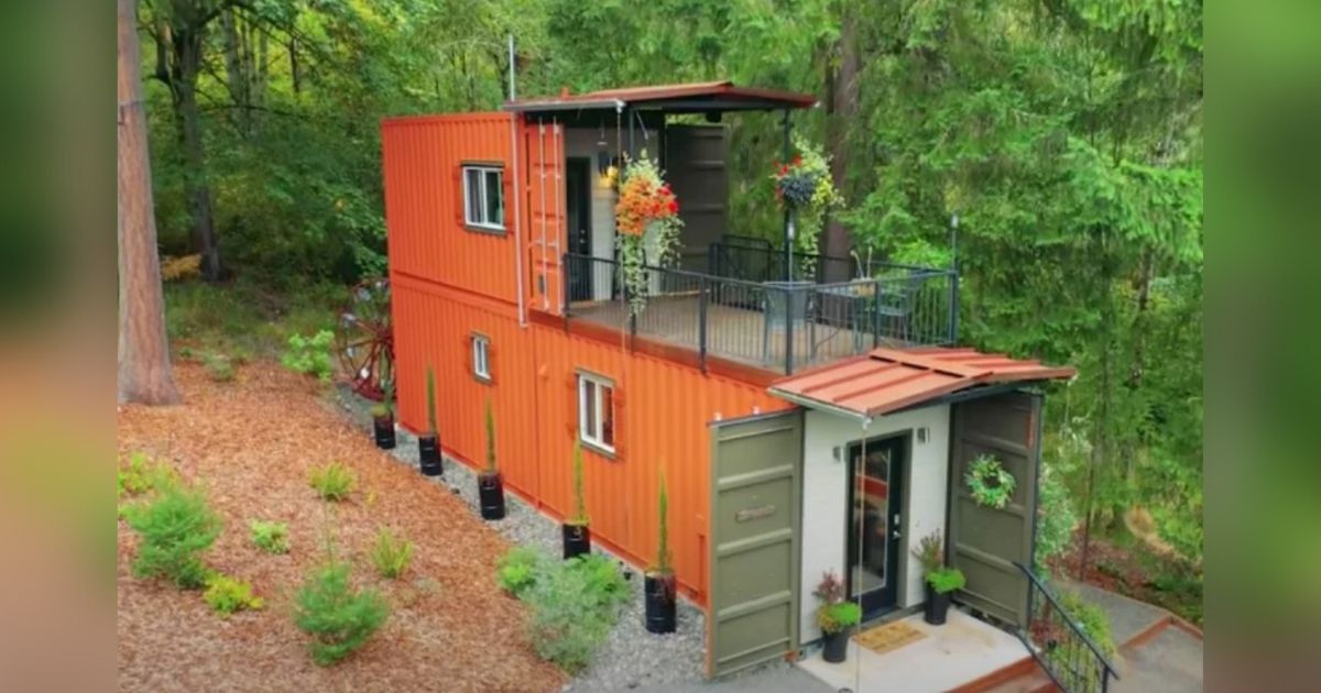 Couple’s double-stacked container home comes fully equipped for a cozy life