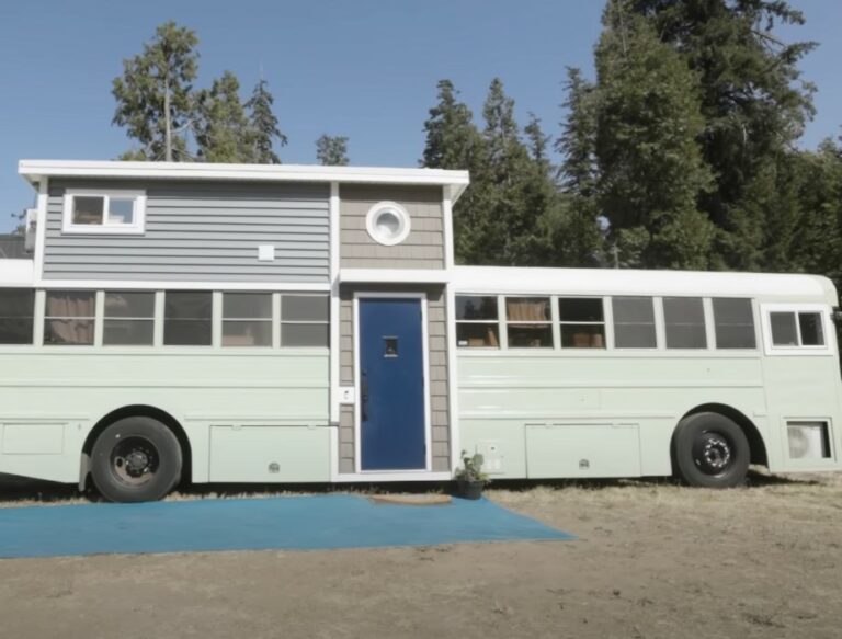 Family of 7 lives in converted bus with added loft and Dad gives a tour ...
