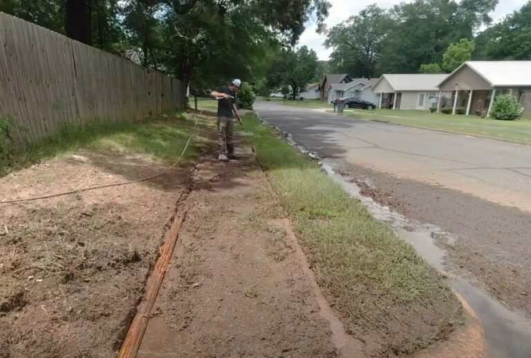 Man starts digging in lady’s yard and discovers sidewalk hiding beneath